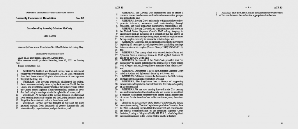 California State Assembly (2021) – Loving Day